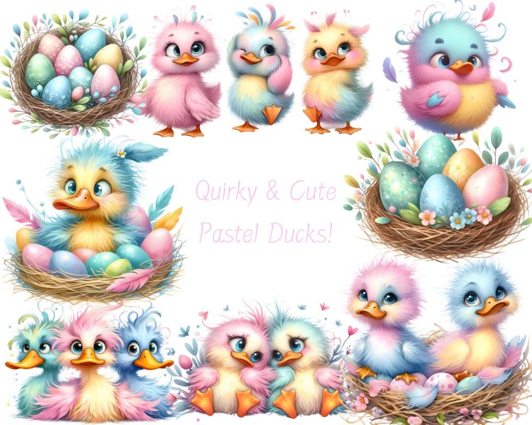 Quirky Cute Pastel Ducks Digital Clipart, Whimisical Ducks, Quirky ...