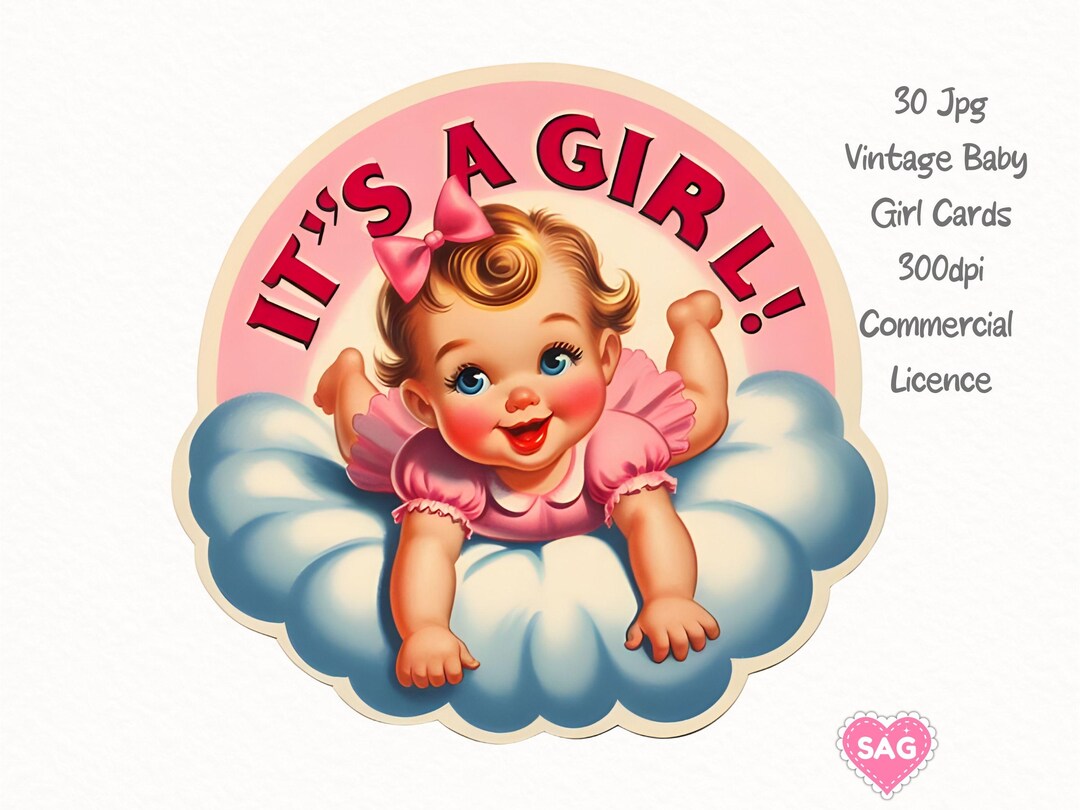 Vintage Baby Girl Cardsjpg/ 1950s-60s Birth Announcement/ Commercial ...