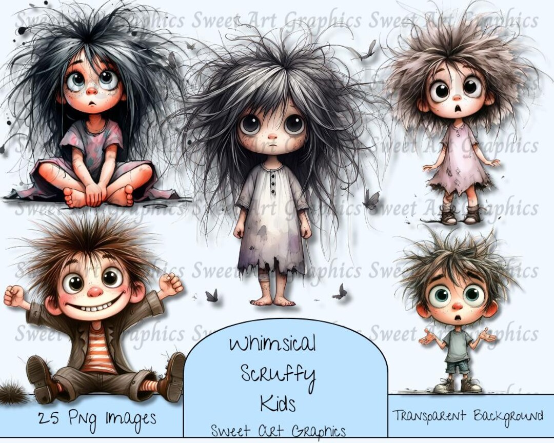 Whimsical Scruffy Kids PNG Clipart, Digital Art (24 Images). - Etsy
