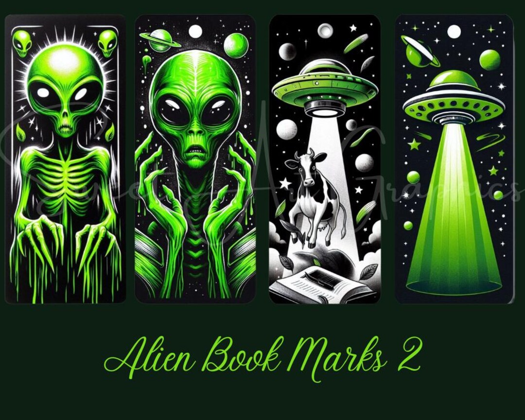 Alien Book Mark 2 Digital Download, Ufo, Alienation, Little Green Men, Print at Home, Flying ...