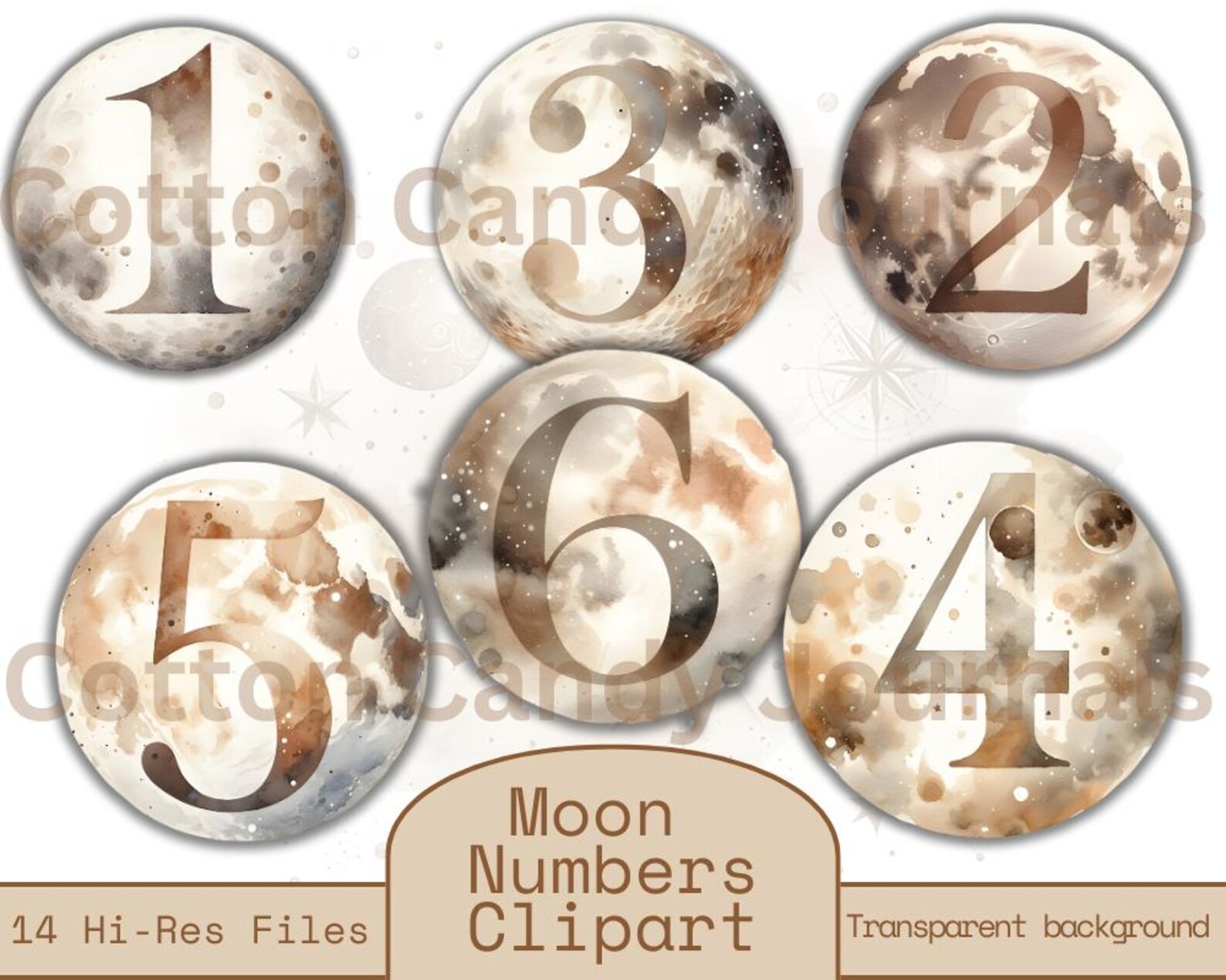 Moon Numbers Clipart: Transparent PNG for Cake Toppers (digital ...