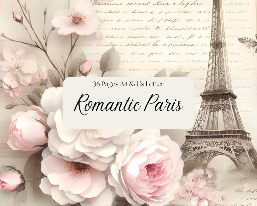 Paris Digital Paper Pack: Soft Pink Floral Scrapbook Printables ...