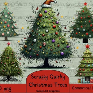 Scruffy Quirky Christmas Trees Clipart Whimsical Trees Christmas Cards ...