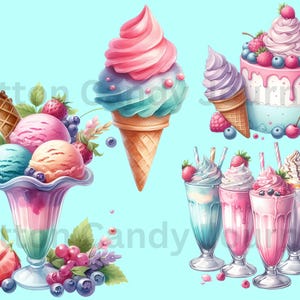 Icecream Clipart 2 Watercolor Dessert Illustrations, Ice Cream Cone ...