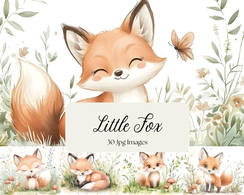 Little Fox Clipart: Woodland Animal Graphics, Scrapbooking (digital ...