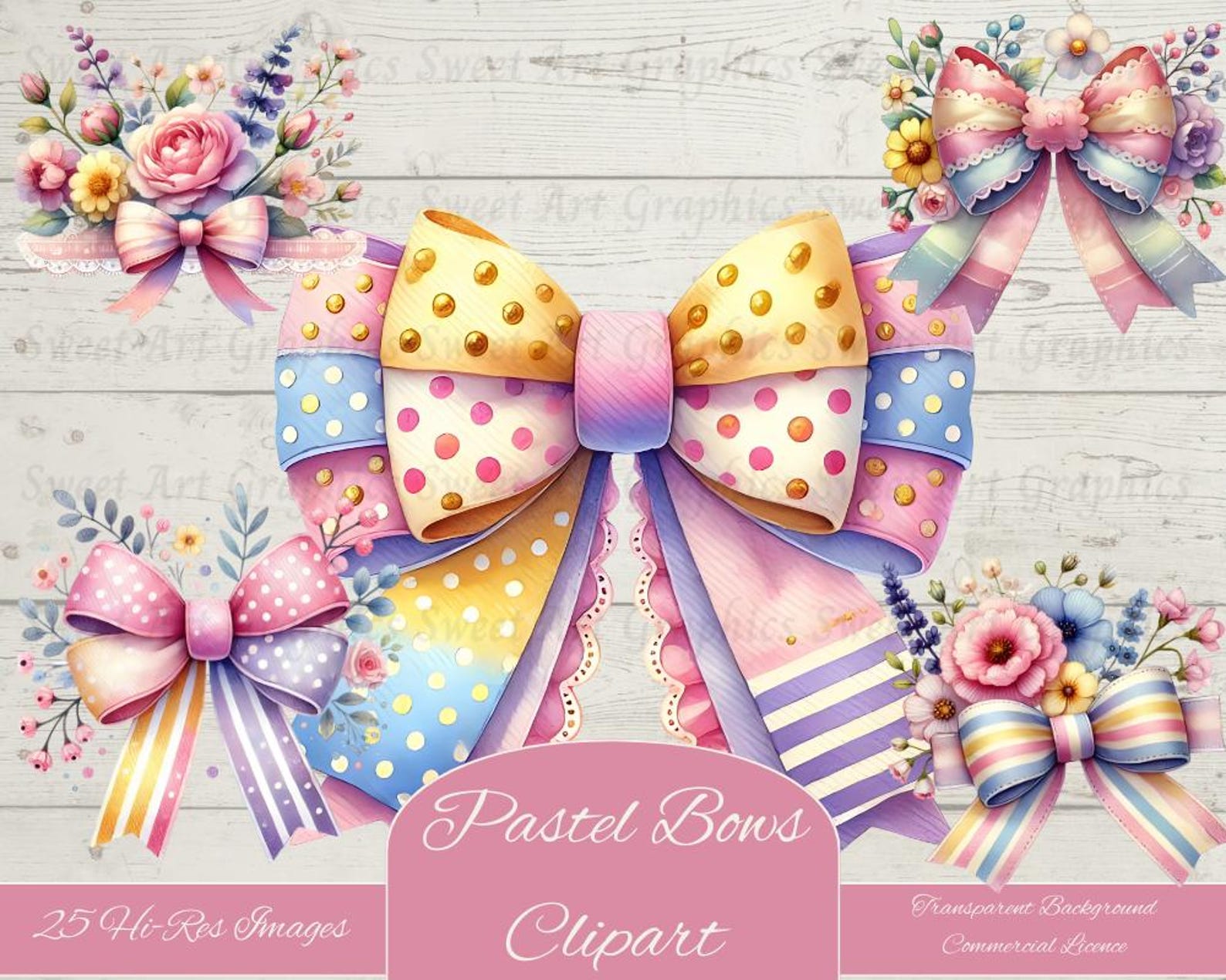 Pastel Bows Digital Clipart Transparent Background Hi-res, Coquette ...