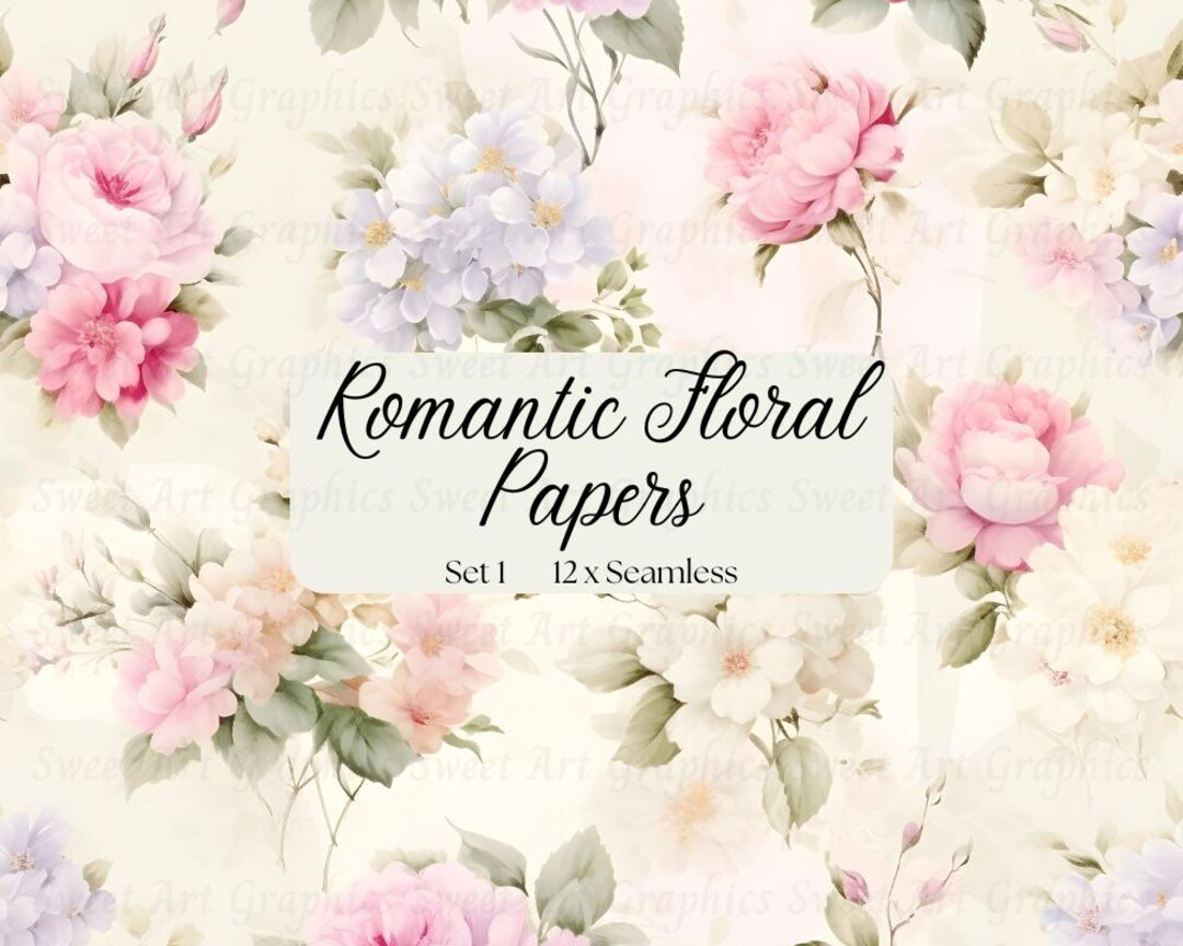 Romantic Floral Digital Seamless Papers, Shabby Chic Papers, Vintage ...