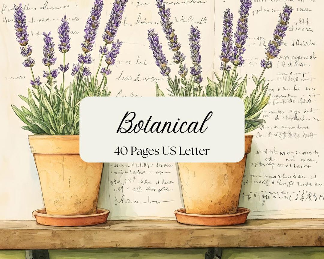 Botanical Digital Paper: Vintage Plant Journal Pages (digital Download ...