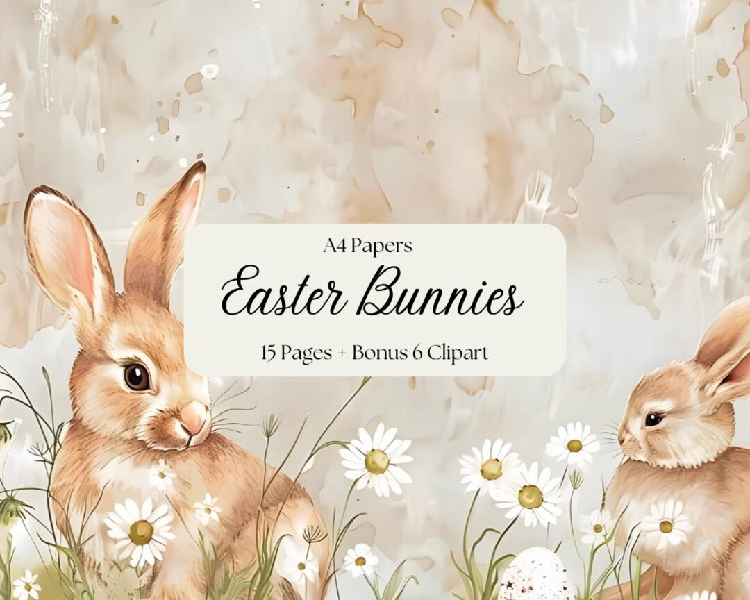 Easter Bunny A4 Digital Papers, Soft Neutral Tones, Landscape, Easter ...
