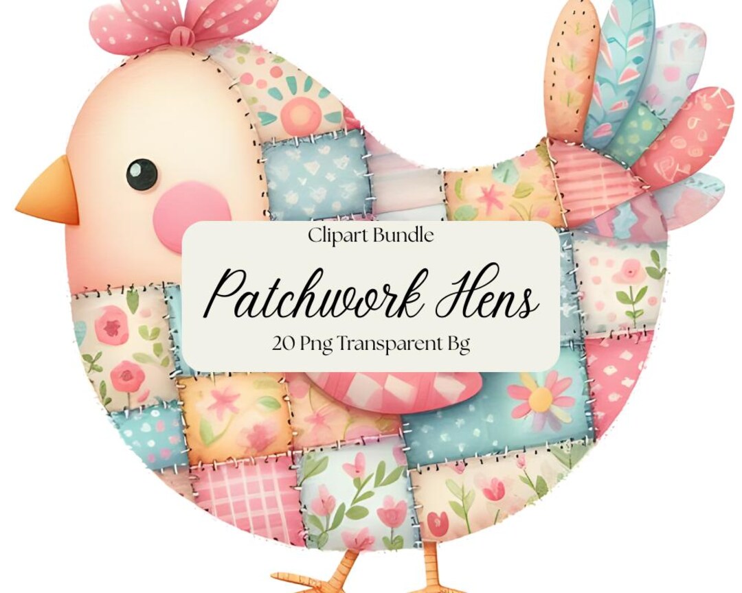 Patchwork Hens Digital Clipart, Patchwork Chickens, Pastel Birds, Multicoloured Hens, Scrapbook ...