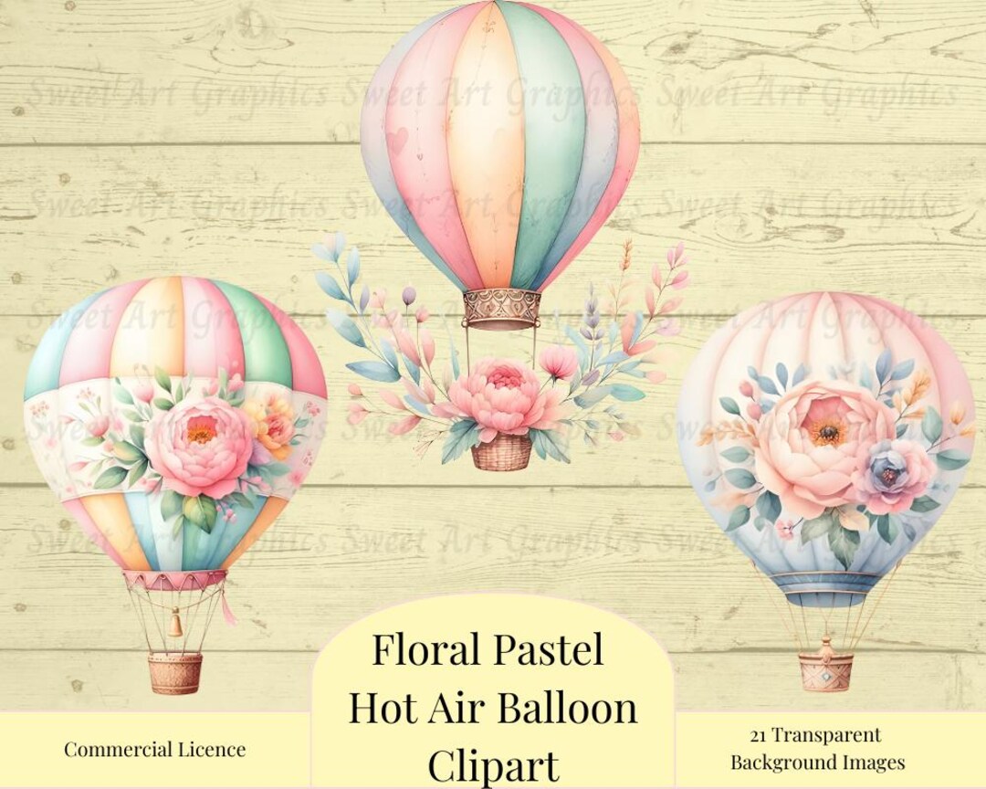 Floral Hot Air Balloon Clipart: Pastel Nursery Art (digital Download) - Etsy