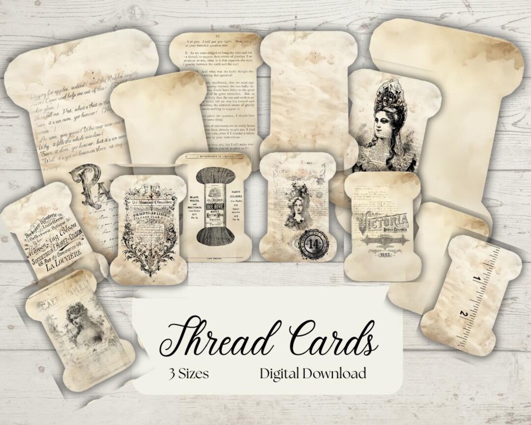 Thread Cards, Vintage Stamped : Printable Sewing Ephemera (digital ...