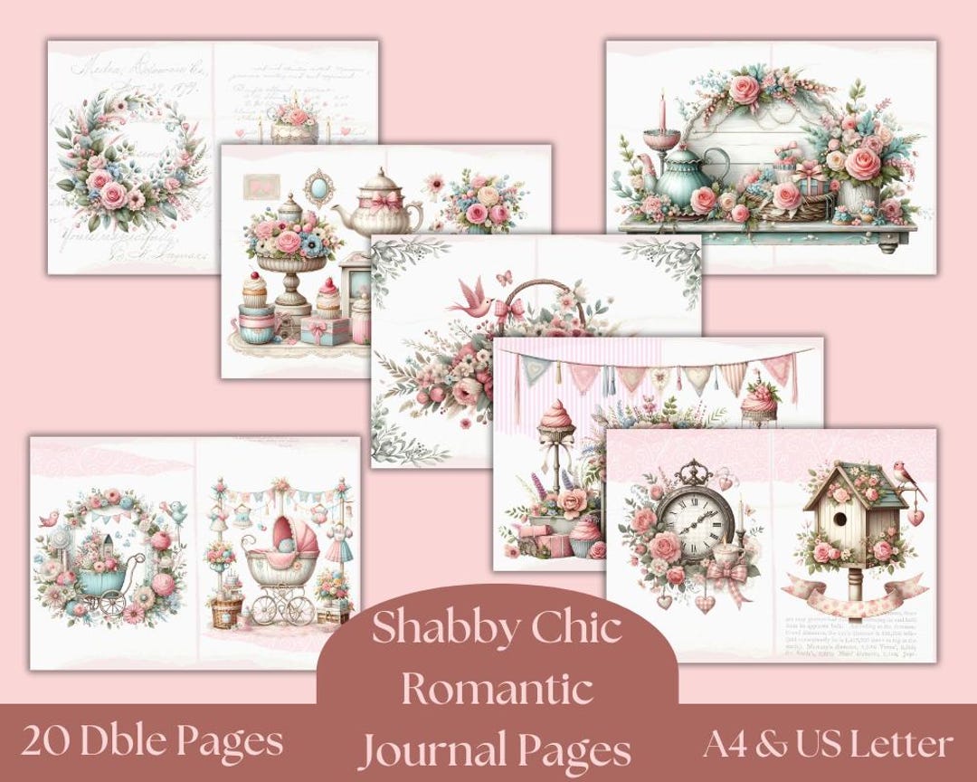 Shabby Chic Romantic Double Sided Journal Pages Set of 20, Junk Journal ...