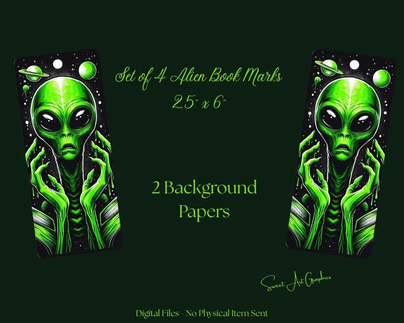 Alien Book Mark 2 Digital Download, Ufo, Alienation, Little Green Men, Print at Home, Flying ...