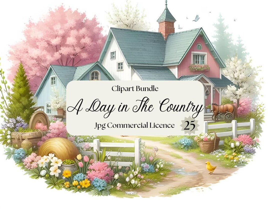 Country Farmhouse Clipart Bundle: Rustic Animals & Landscapes (digital ...