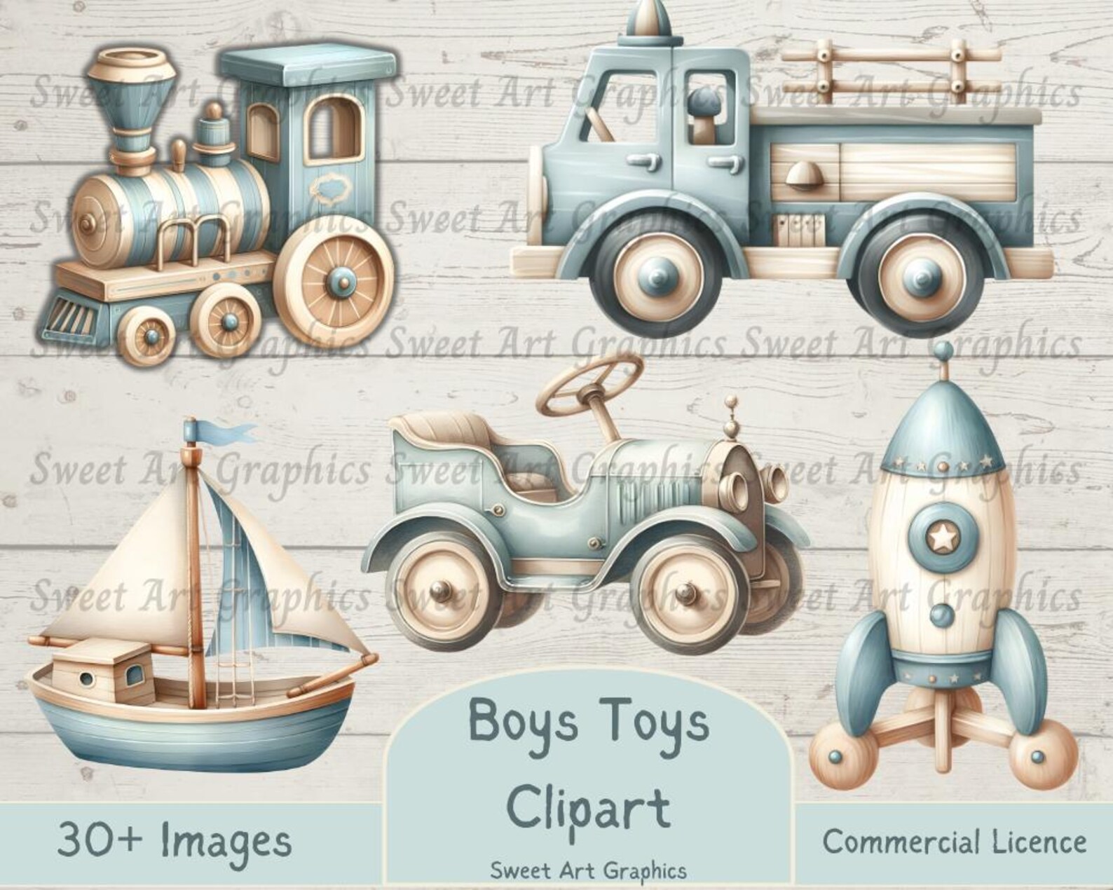 Wooden Boys Toys Clipart: Watercolor Nursery Art (digital Download) - Etsy
