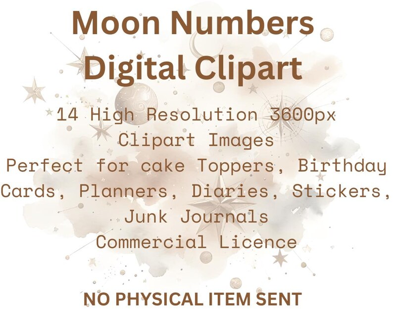 Moon Numbers Clipart: Transparent PNG for Cake Toppers (digital ...