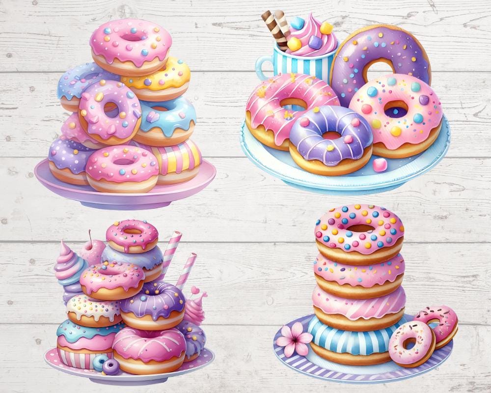 Pastel Coffee & Donuts Digital Clipart, Transparent Bg, Shabby Chic ...