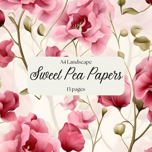 Sweet Pea A4 Landscape Digital Papers, 13 Designs, Floral Background ...