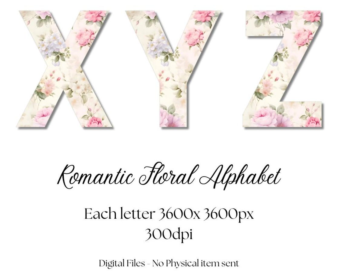 Floral Alphabet Clipart: Romantic Shabby Chic Letters (digital Download ...