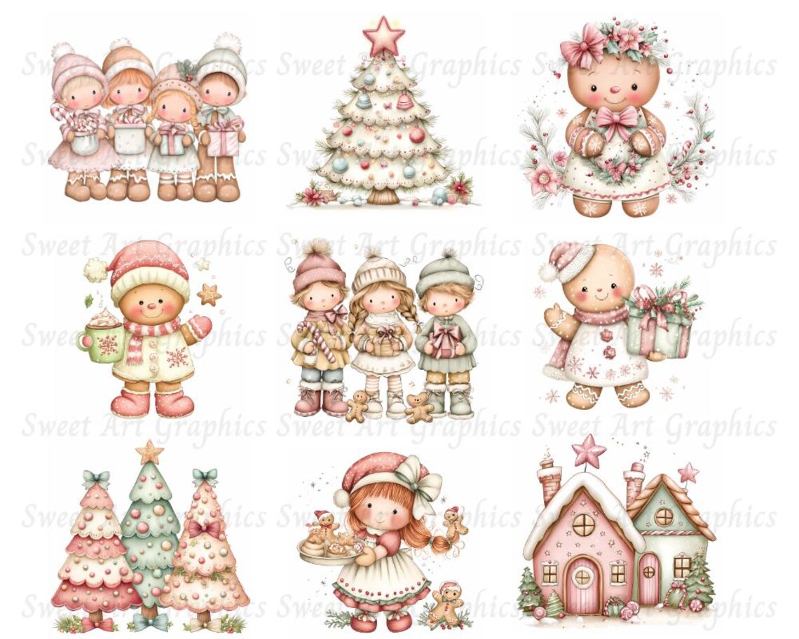 Gingerbread Christmas Clipart: 40 JPG Images, Houses, People (digital ...