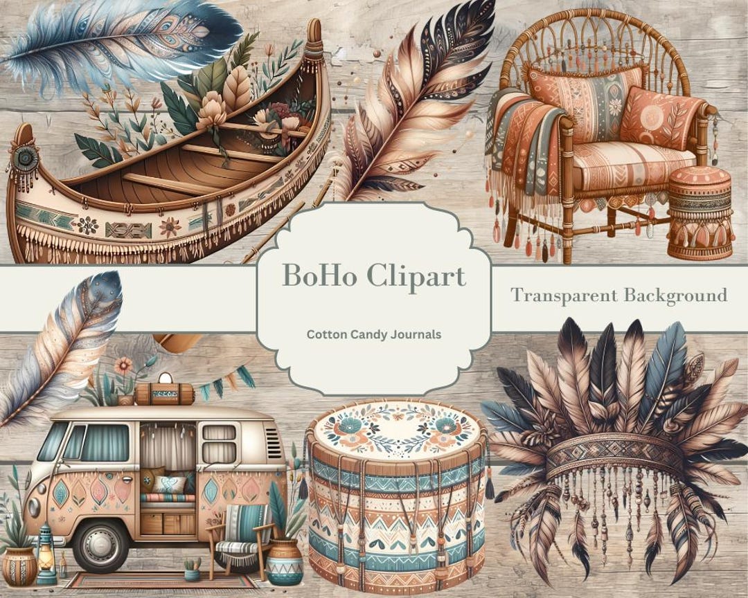 Boho Digital Clipart Craft Art, Vintage Bohemian Graphics, Bohemian ...