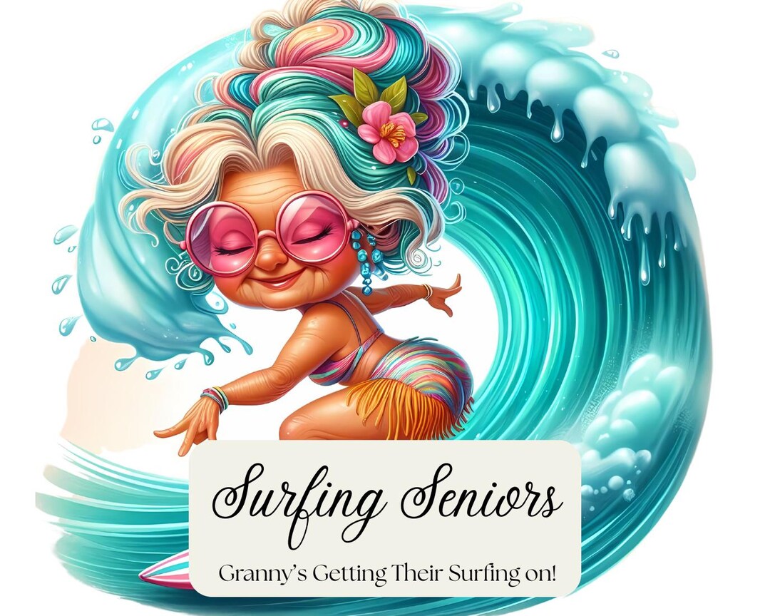 Surfing Seniors Clipart: Retro Beach Grannies JPG (digital Download) - Etsy