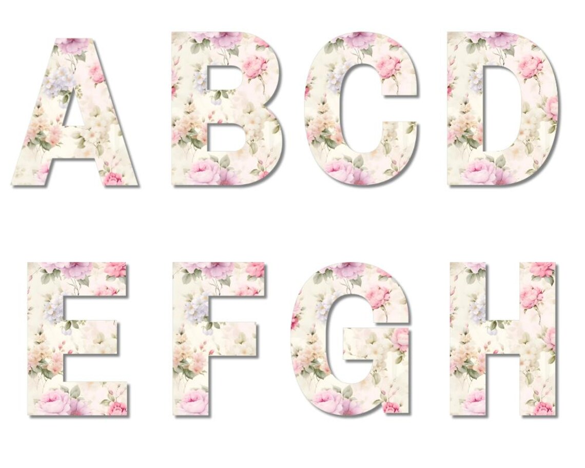 Floral Alphabet Clipart: Romantic Shabby Chic Letters (digital Download ...