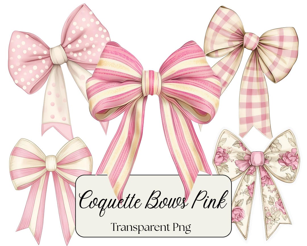 Coquette Bow Clipart: Pink Girly Scrapbook Embellishments (PNG Digital ...