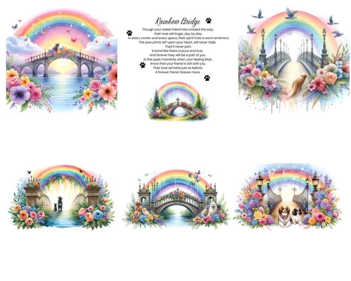Rainbow Bridge Pet Loss Clipart: Sympathy Verse Graphics (digital ...