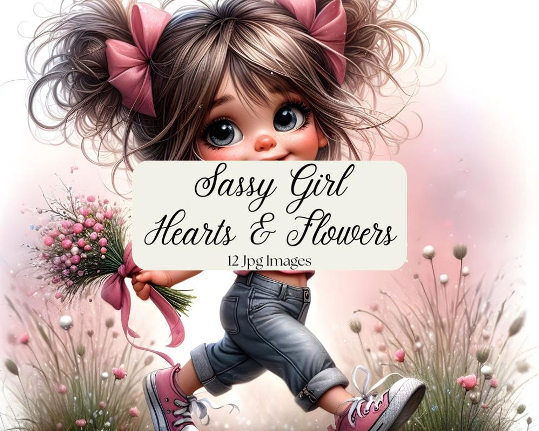 Sassy Girl Clipart Bundle: Flowers & Hearts, Whimsical Art (digital ...