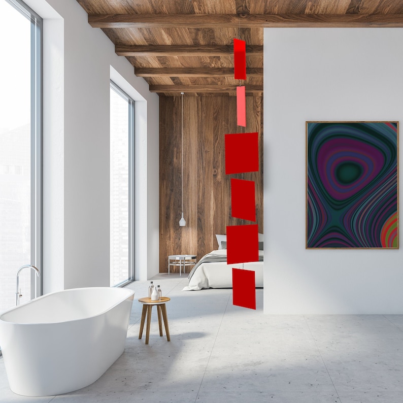 Stunning Red Art Mobiles Mid Century Modern Kinetic Hanging | Etsy