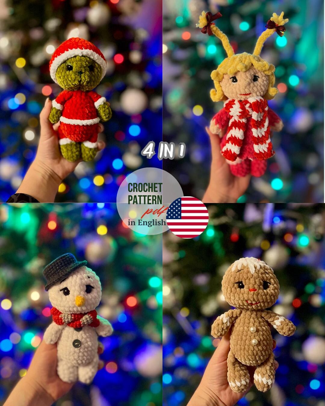 CROCHET PATTERN 4 in 1 “christmas Characters”, Snowmen, Gingerbread ...
