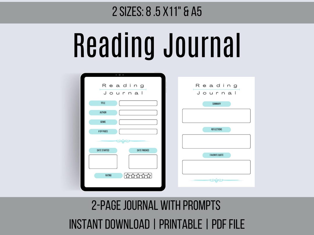 Reading Journal, Digital Printable Journal, Daily Journal, Book Lover ...