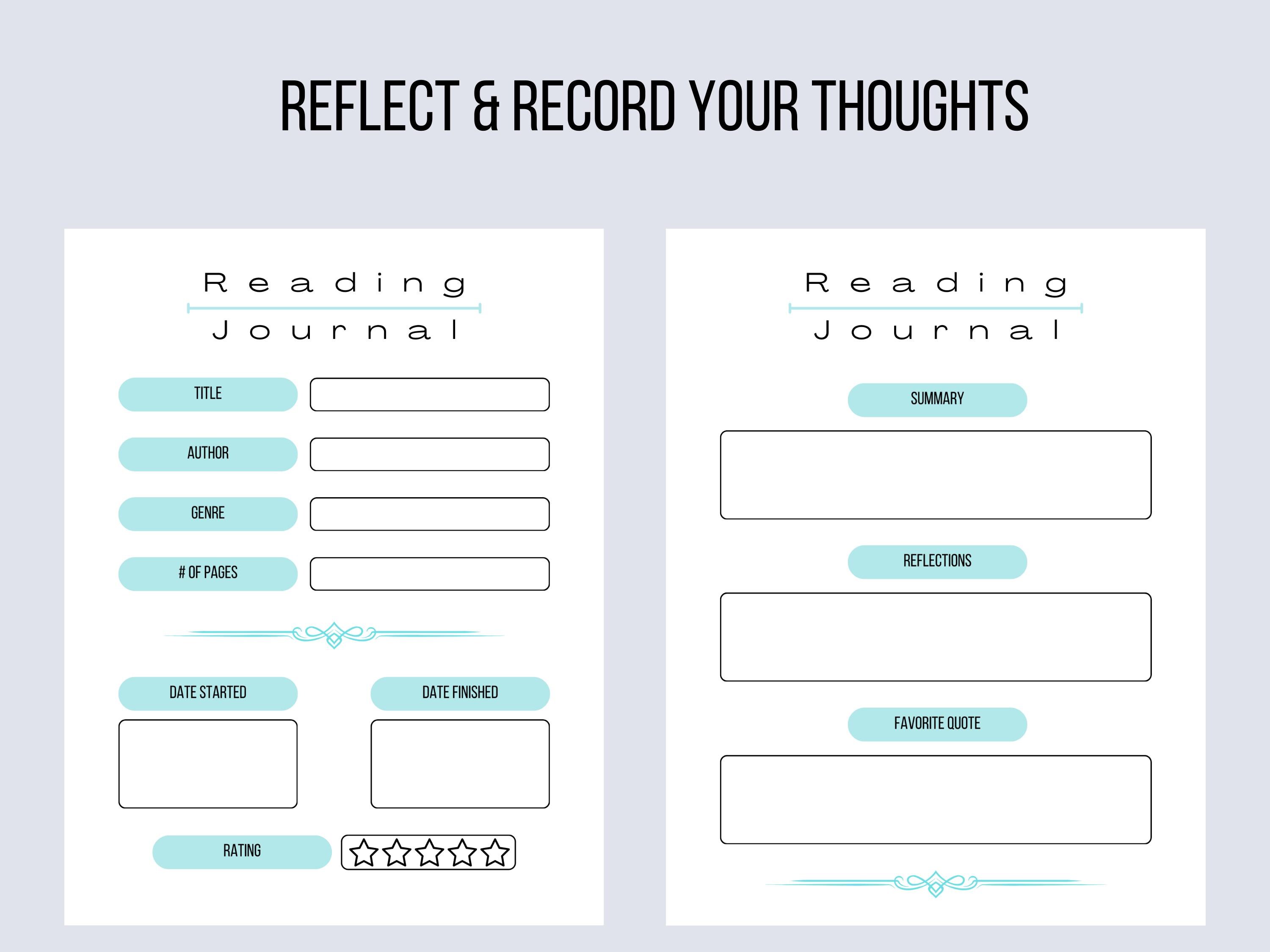 Reading Journal, Digital Printable Journal, Daily Journal, Book Lover ...