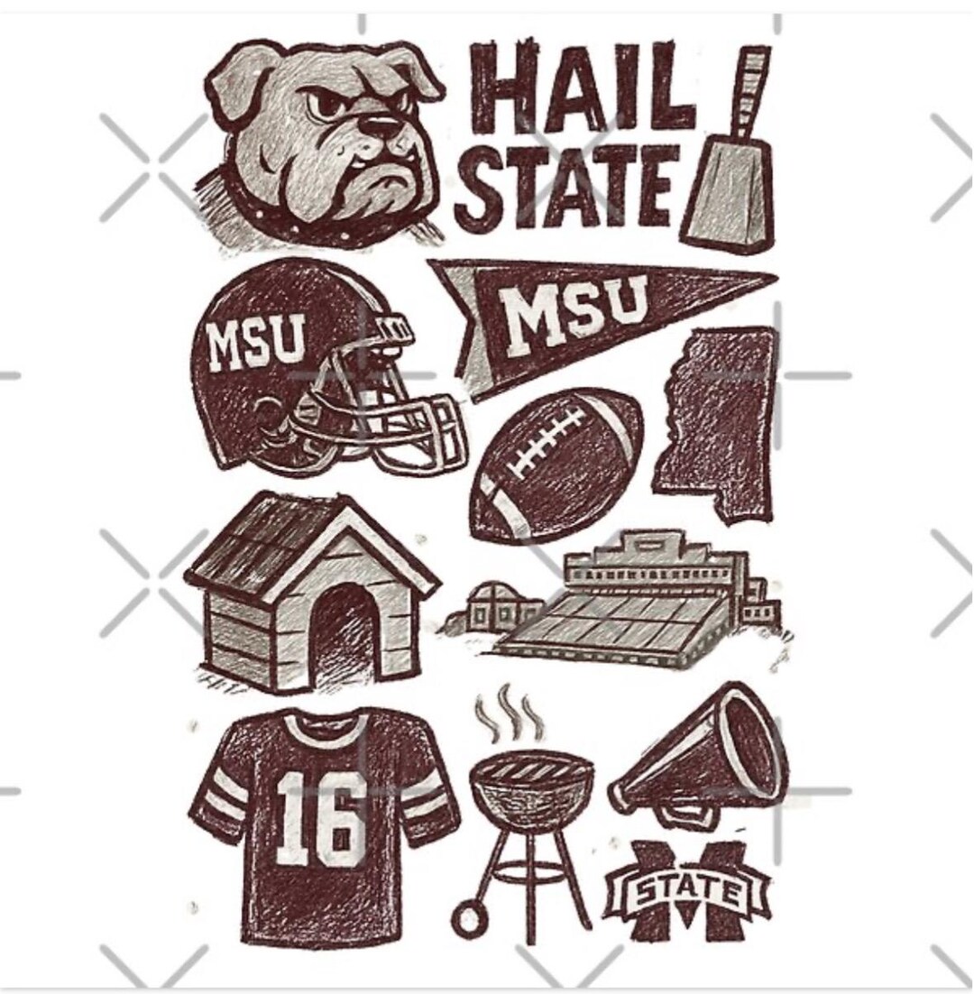 MSU PNG, Mississippi State Bulldogs Hail State Doodle Collage Clipart ...