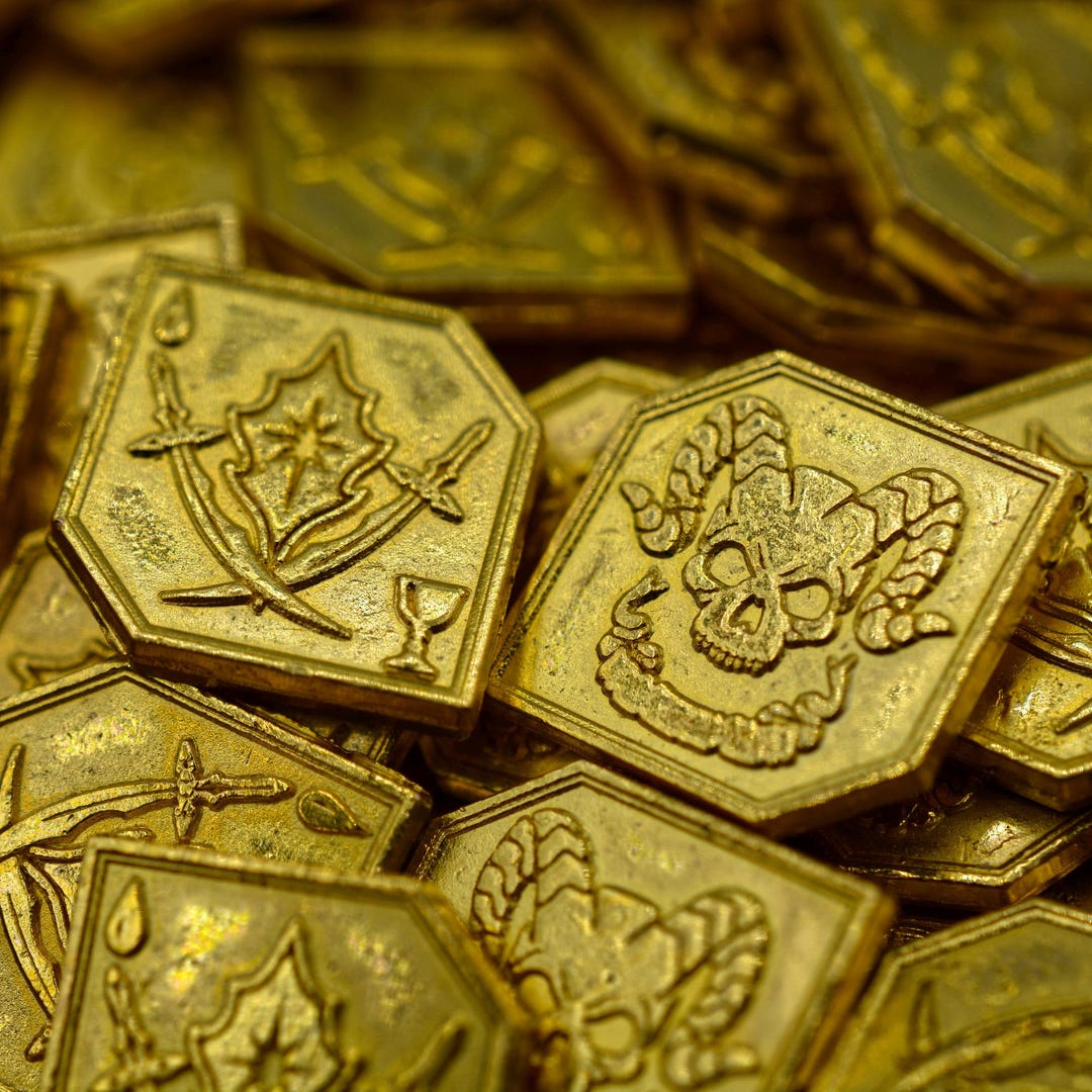 100 Gold Fiendish Themed Dnd Metal Game Coins, TTRPG Accessories, Red ...