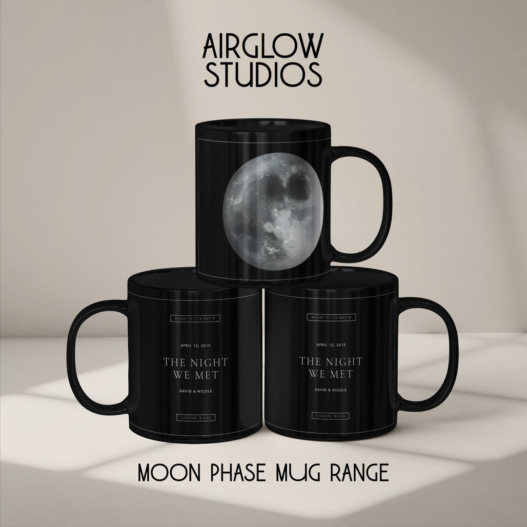 Personalised Moon Phase Ceramic Mug (black), Special Date Anniversary ...