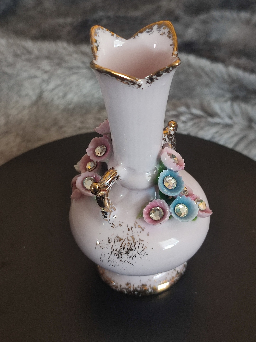 Vintage 1940's LEFTON CHINA Miniature Pink Bud Vase With Flowers With ...