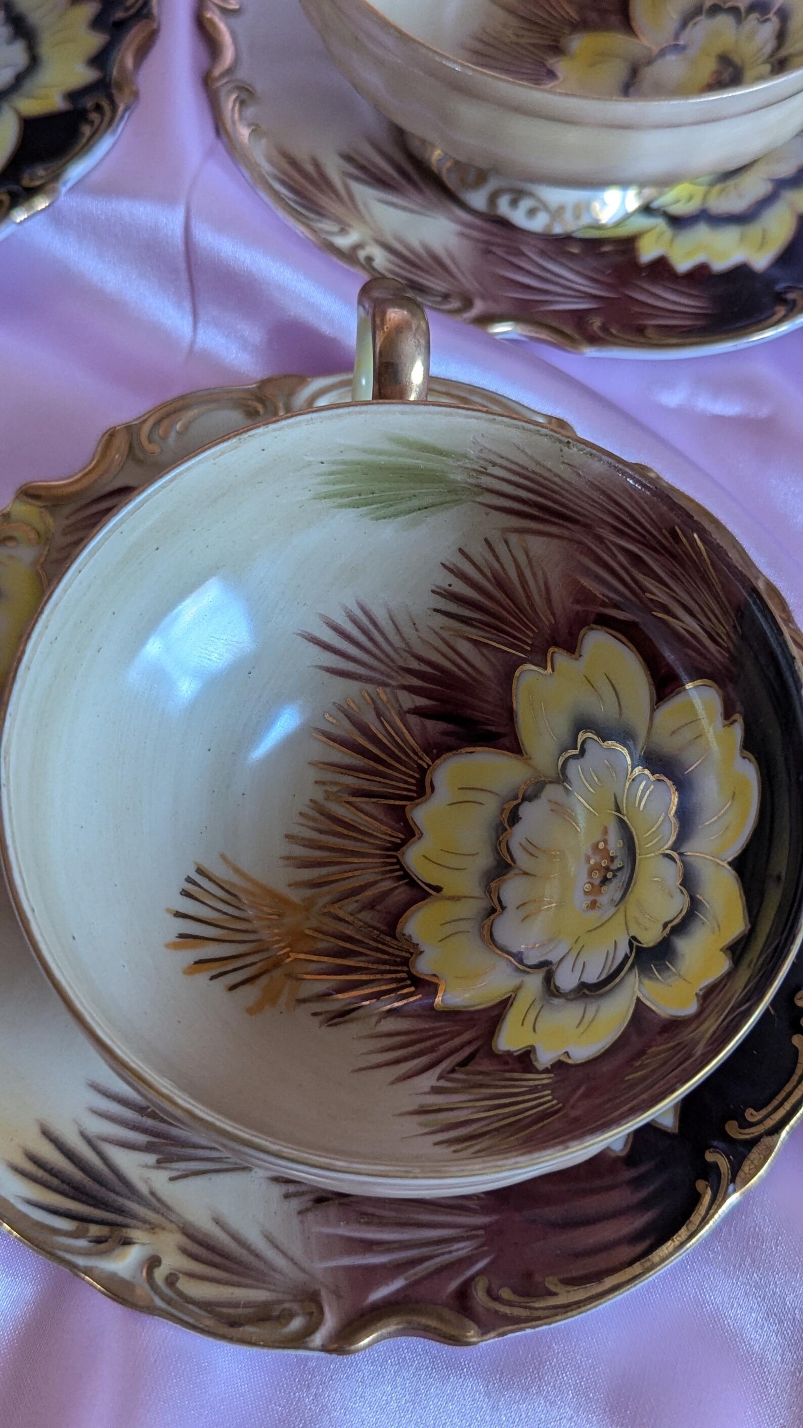 Vtg. Delicate Handpainted China Teacup & Saucer Sets Pattern "wild ...
