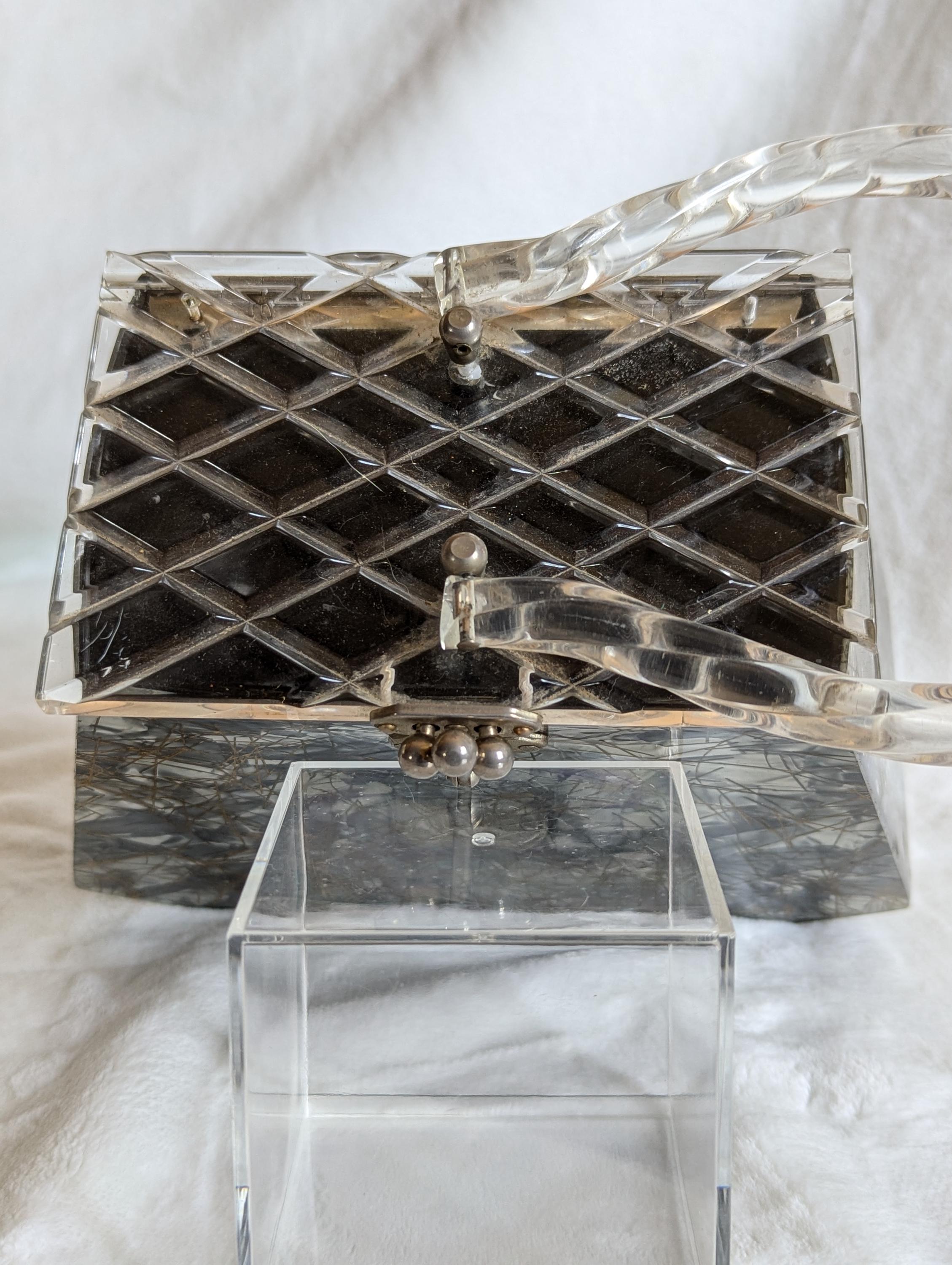 STUNNING Vintage GILLI Lucite Grey Pearlized Silver & Black With Gold ...