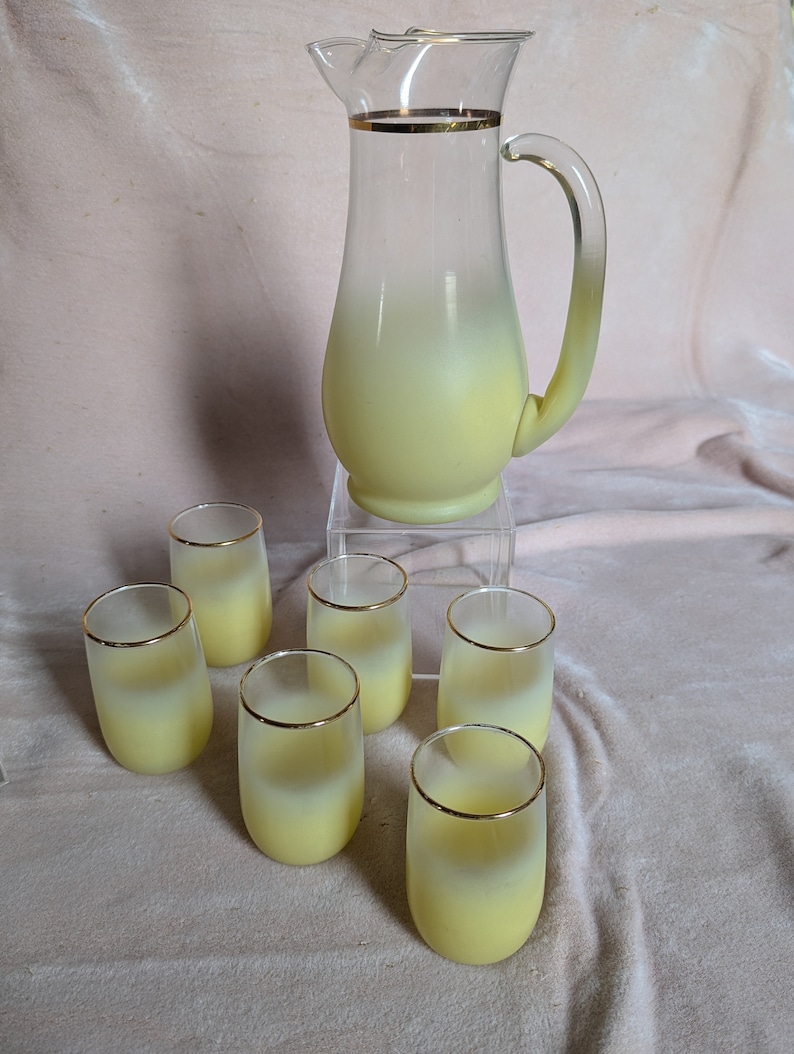 MCM BLENDO Lemon Creme Pitcher With 6 Matching Glasses - Etsy