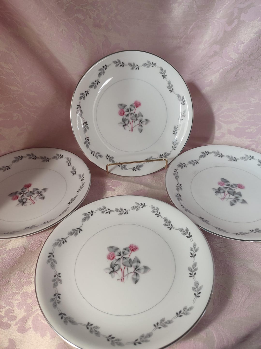 Vintage MCM Silver Clover Fine Bone China Salad/dessert Plates Set of 4 ...