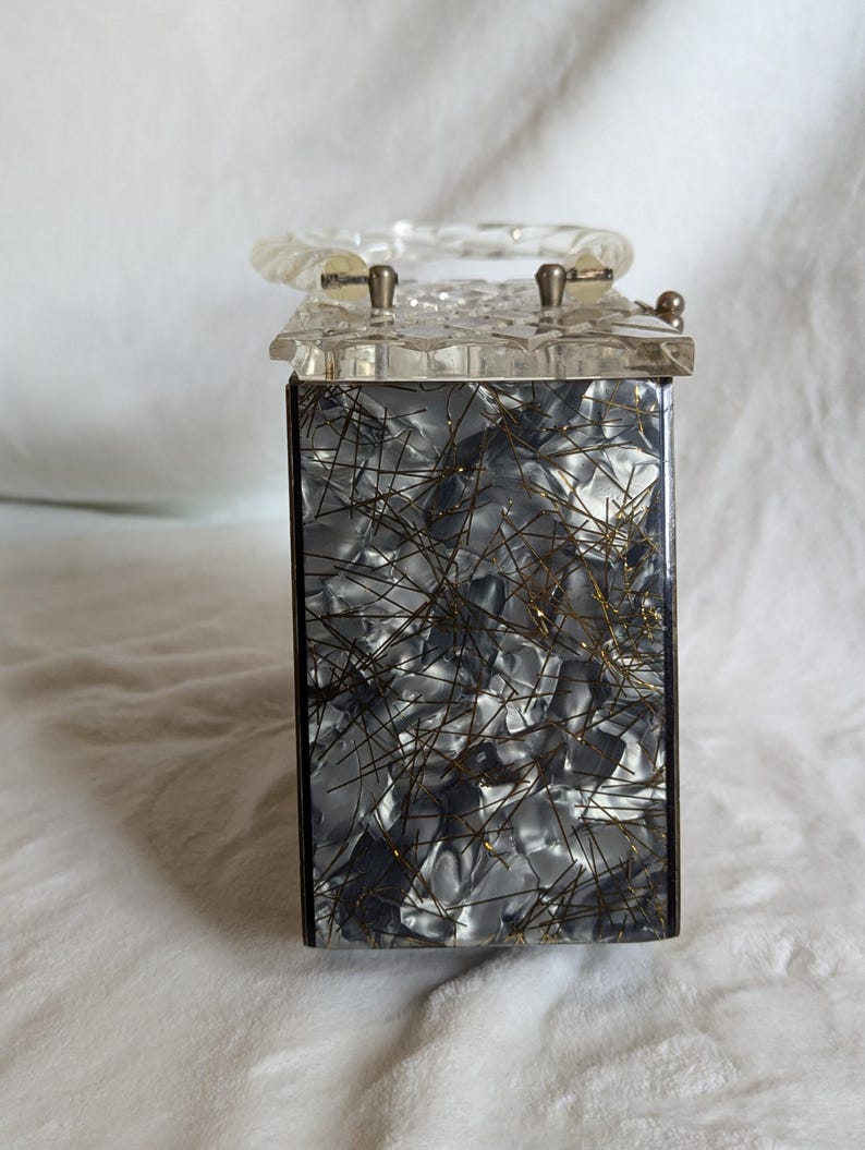 STUNNING Vintage GILLI Lucite Grey Pearlized Silver & Black With Gold ...