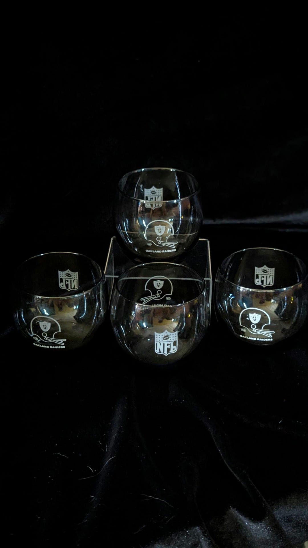 Vintage 1970's Roly Poly Smoked Grey Authentic OAKLAND RAIDERS Glasses ...