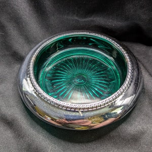 Beautiful Vintage Green Glass Starburst Design Silver Rimmed Coaster - Etsy