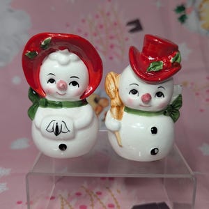 Vintage MCM LEFTON Mr. and Mrs. Snowman Salt and Pepper Shakers Set ...