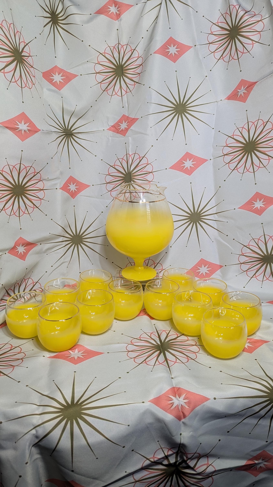 Vintage MCM Sunny Bright Yellow BLENDO Brandy Snifter Roly Poly Pitcher ...