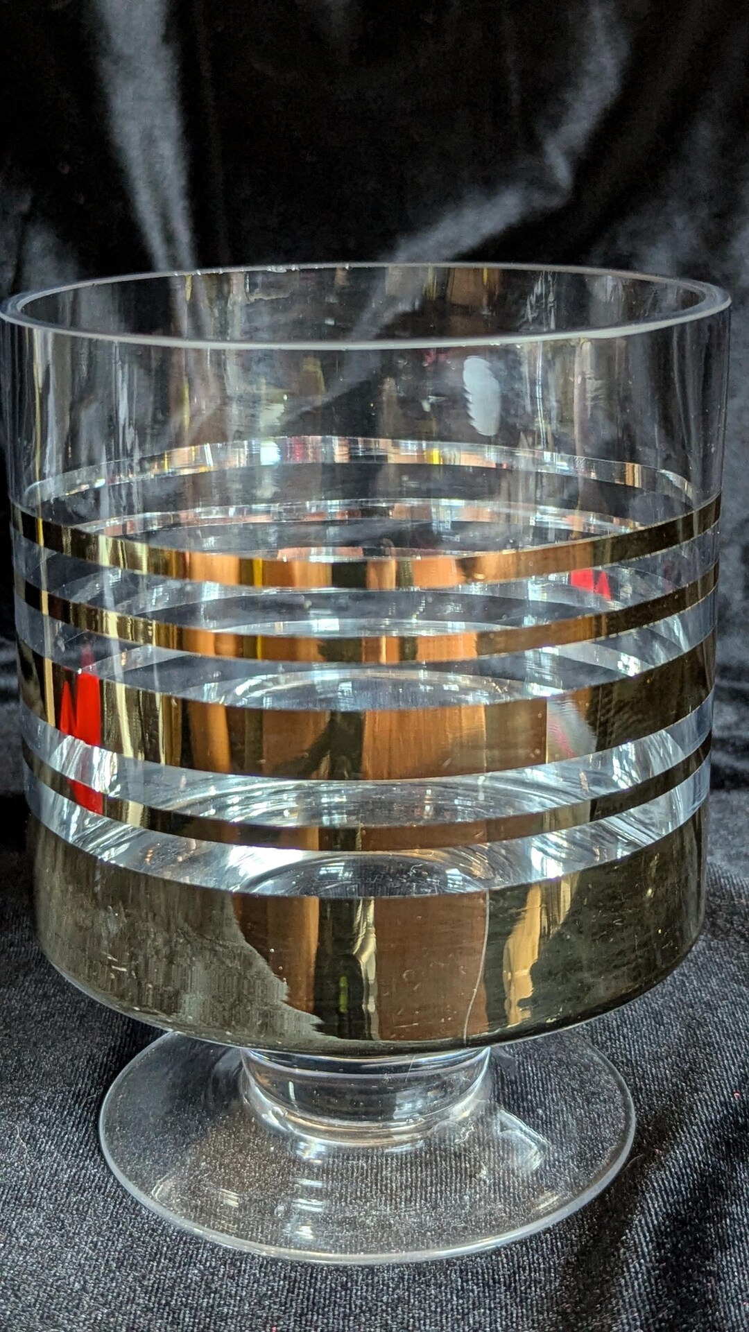Mid Century Clear Glass & Gold Stripe Footed Ice Bucket - Etsy
