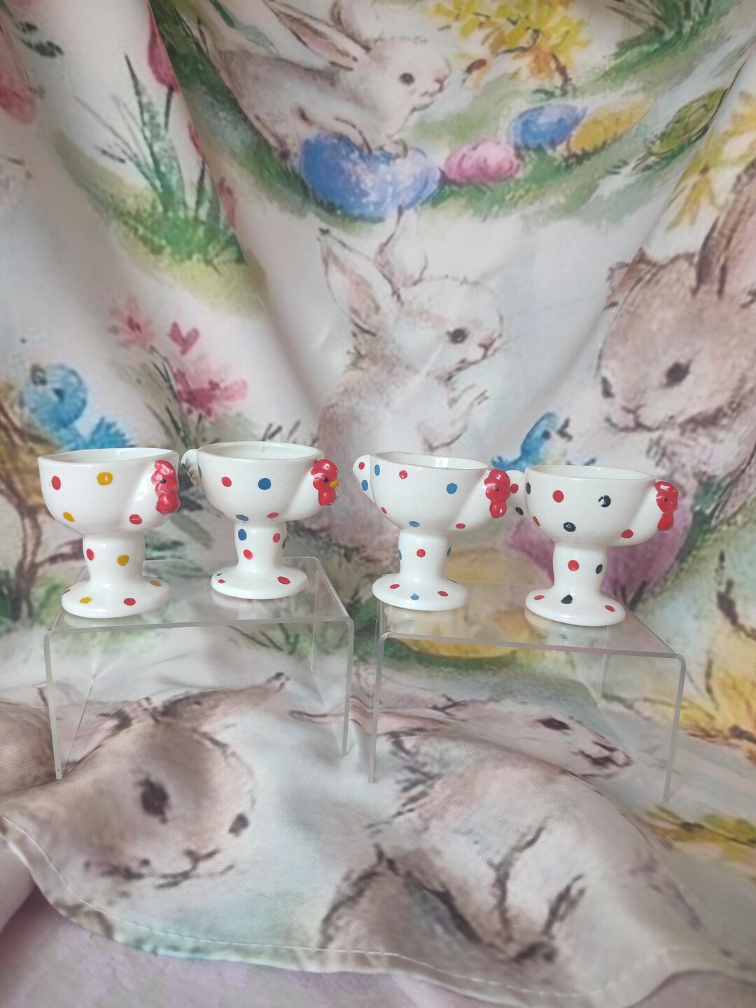Vintage MCM Rooster With Polka Dots Footed Egg Cups Set of 4 Made in ...
